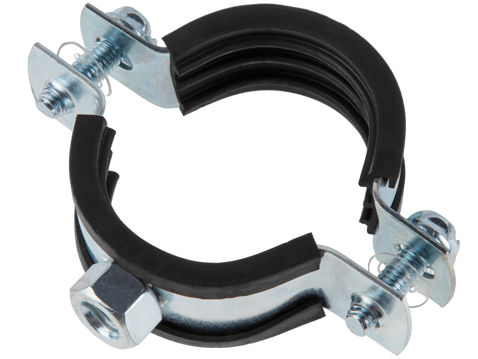 PIPE CLAMP WITH EPDM RUBBER 1 1/4" (38-43mm) NUT M8, WHITE ZINC PLATED ...