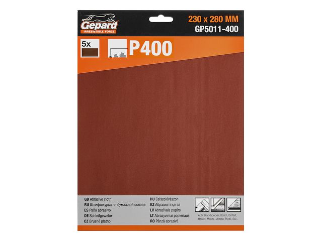 Sanding handle sheet 230х280mm Р400 grit, paper (5PCS/PACK) GEPARD ...