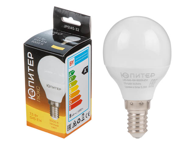 LED bulb G45 7.5W 170-240V E14 3000K ЮПИТЕР - NINGBO ECO GROUP