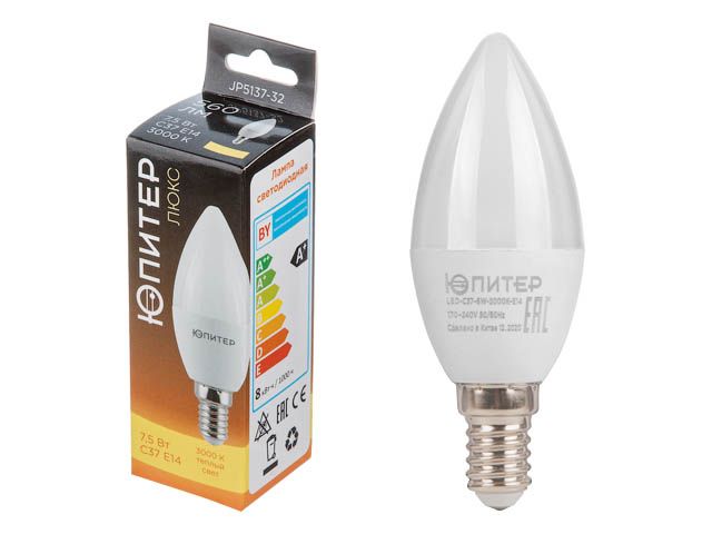 LED bulb C37 7.5W 170-240V E14 3000K ЮПИТЕР - NINGBO ECO GROUP