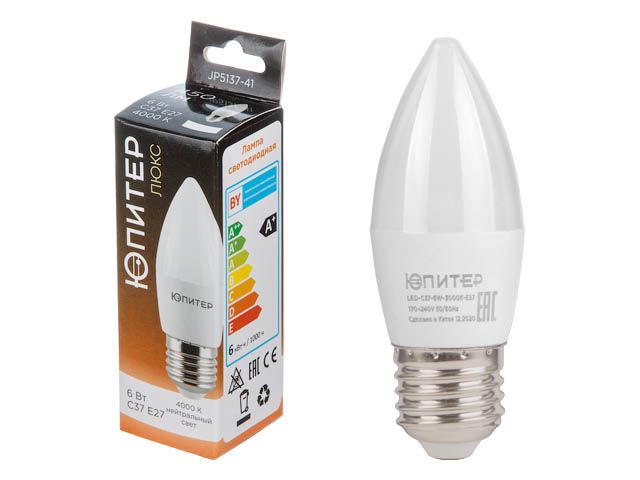 LED bulb C37 6W 170-240V E27 4000K ЮПИТЕР - NINGBO ECO GROUP