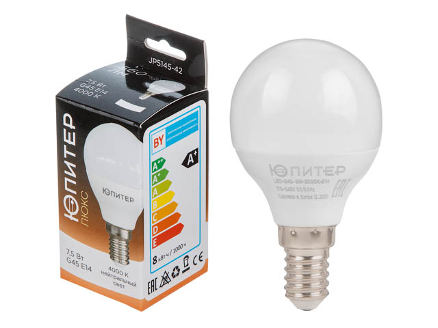 LED bulb G45 7.5W 170-240V E14 4000K ЮПИТЕР - NINGBO ECO GROUP
